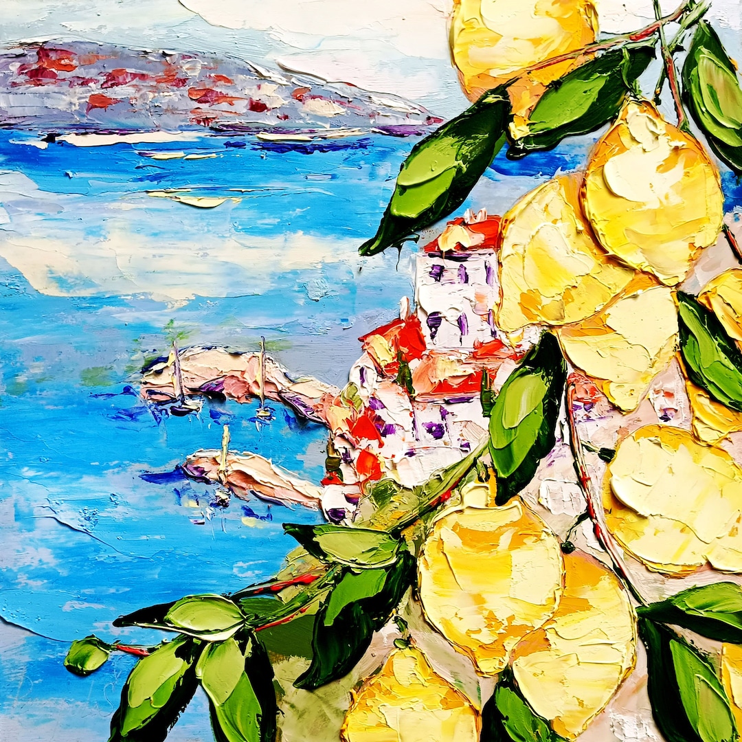 Italy Lemon Painting Courtyard Original Art Impasto Oil Painting 10x10 ...