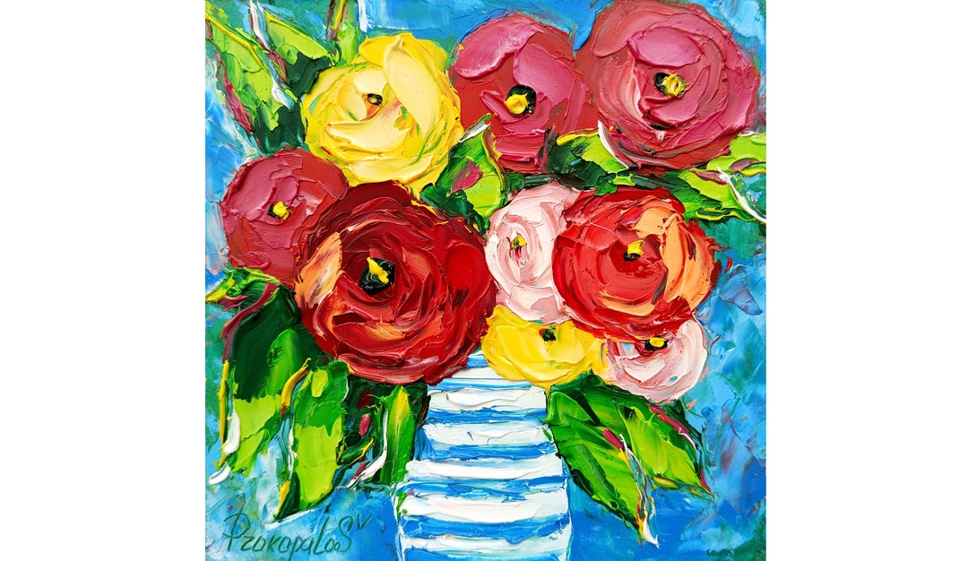 Kandinsky Flowers Peony Painting Floral Original Art Impasto Oil ...