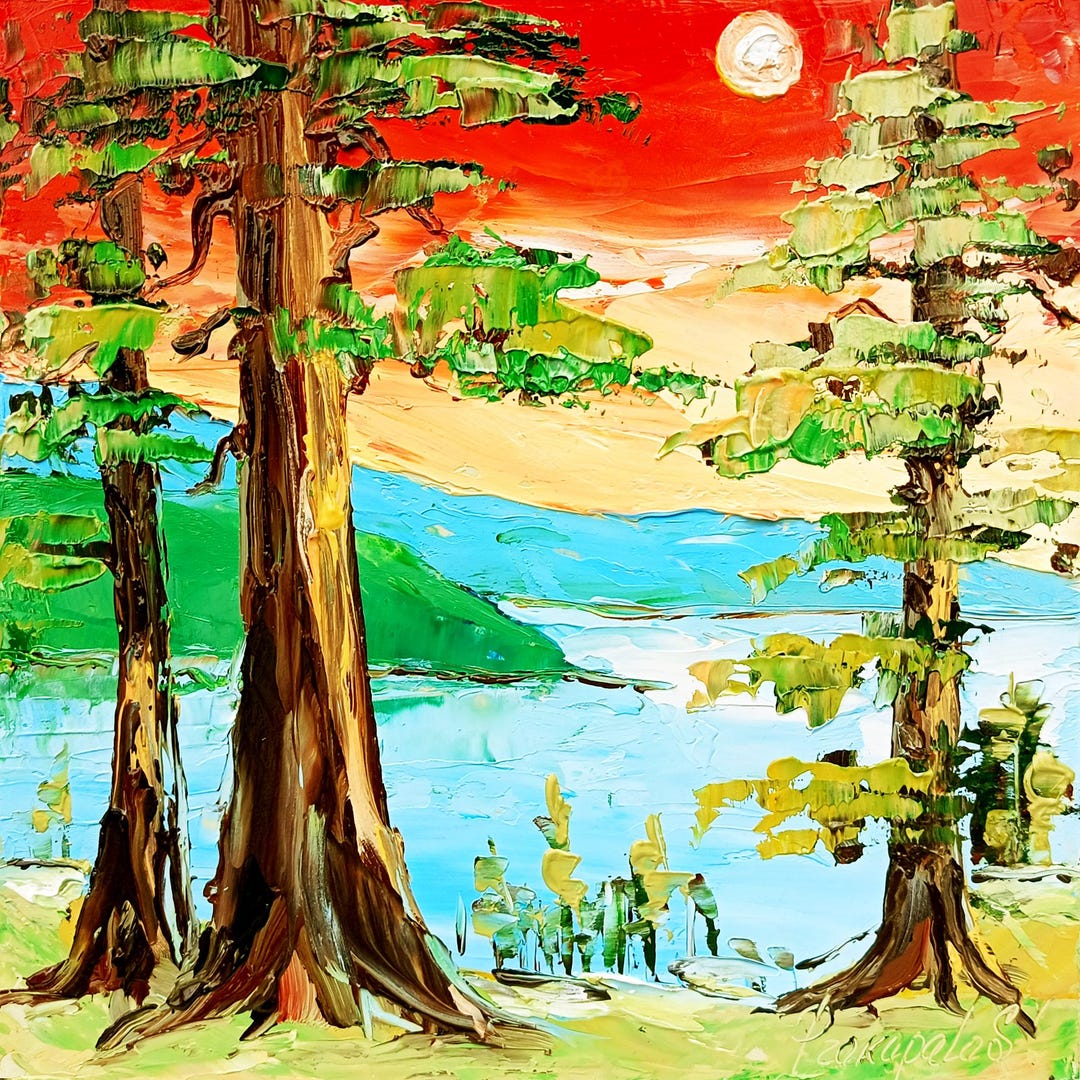 Lake Tahoe Painting Sequoia Original Art National Park Impasto Oil Painting Small Impressionist ...
