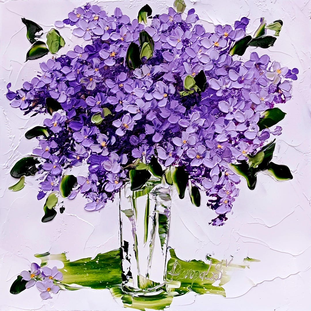 Lilac Oil Painting Impasto Flower : Small Floral Art, 10x10 Original ...