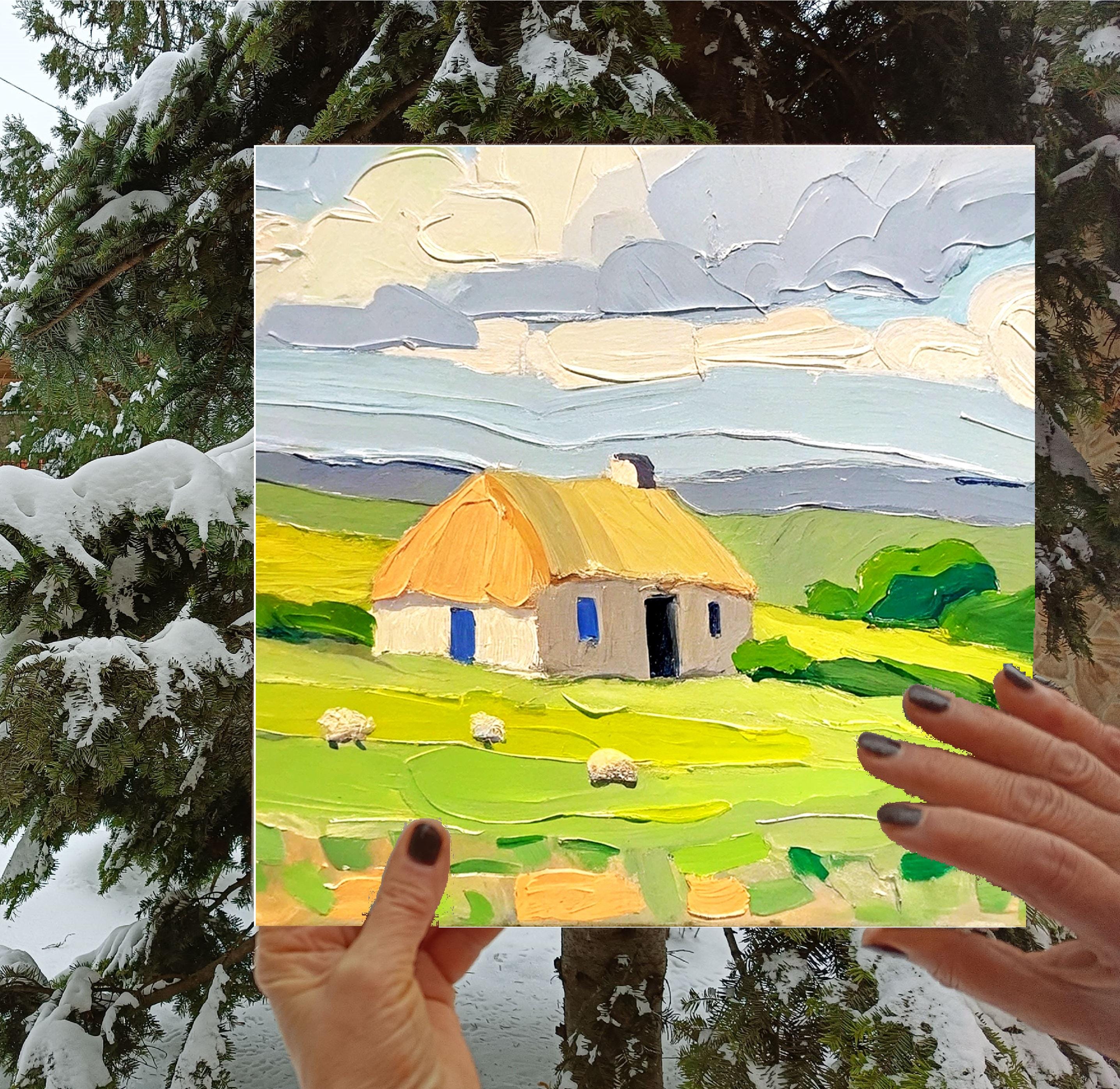 Irish Cottage Painting: Original Ireland Landscape Impasto Oil Artwork ...