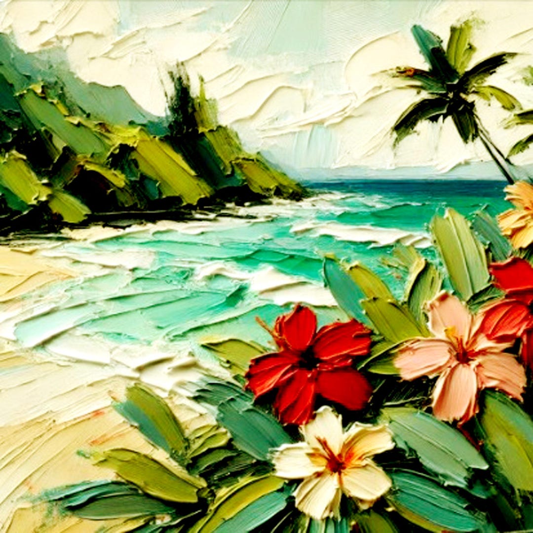 Hawaii Painting Palm Trees Original Art Seascape Impasto Oil Painting ...