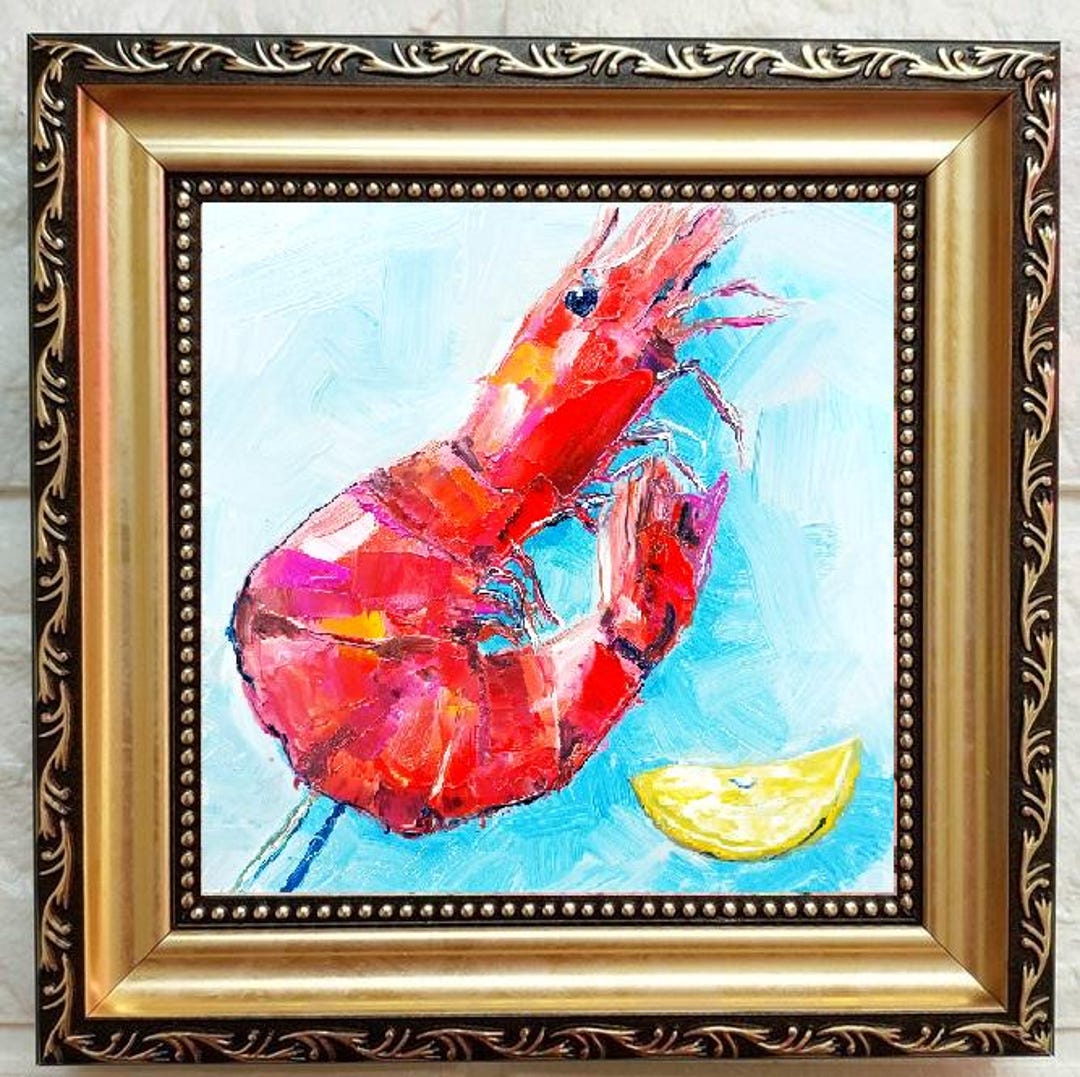 Shrimp Painting Kitchen Original Art Impasto Oil Painting 8 by 8 ...