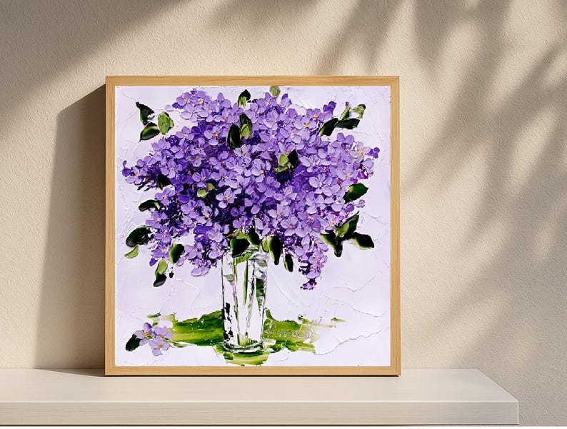 Lilac Oil Painting Impasto Flower : Small Floral Art, 10x10 Original ...