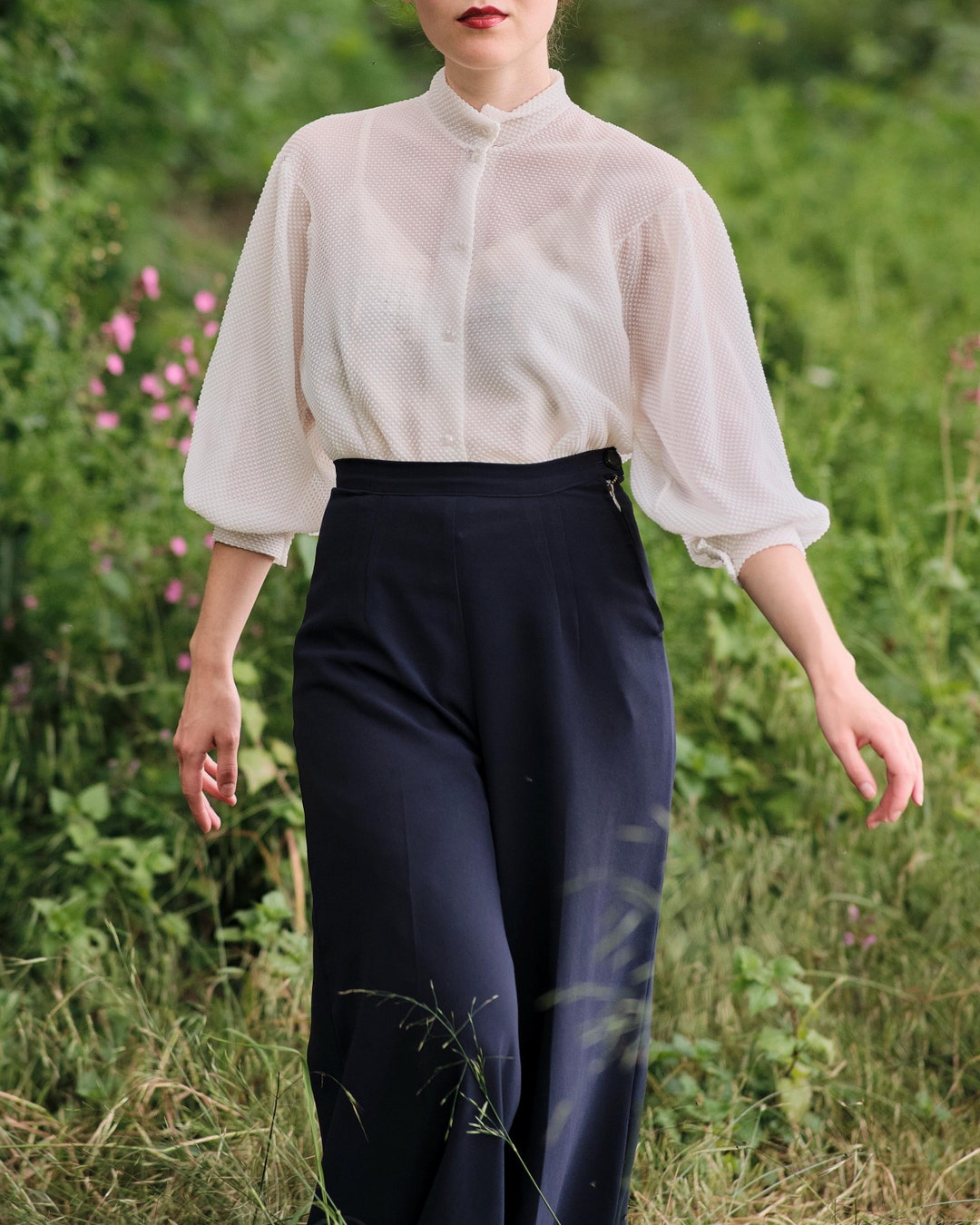 Vintage 50s 1950s Sheer White Seersucker Nylon Blouse Top Button Down ...