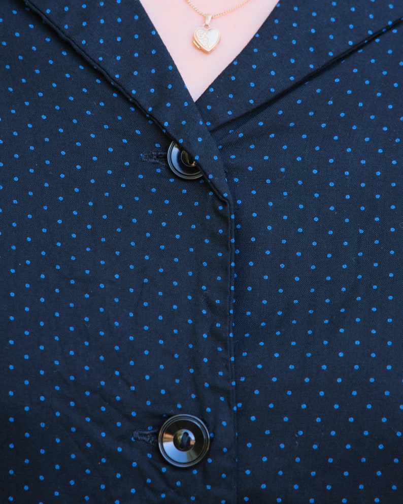 Vintage 1940s 40s 1950s 50s Volup Black Blue Polka Dot Cotton - Etsy