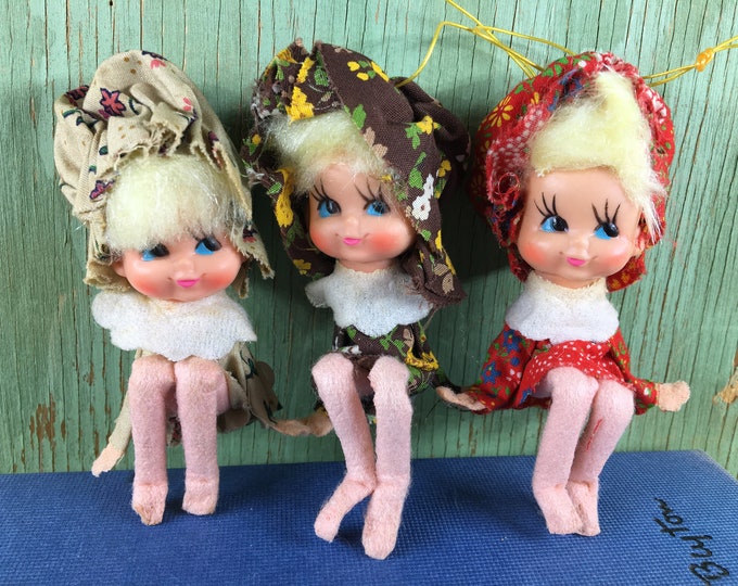 Vintage Pixie Dolls, Set of 3 1960s Girl Elf Ornaments, Japan - Etsy