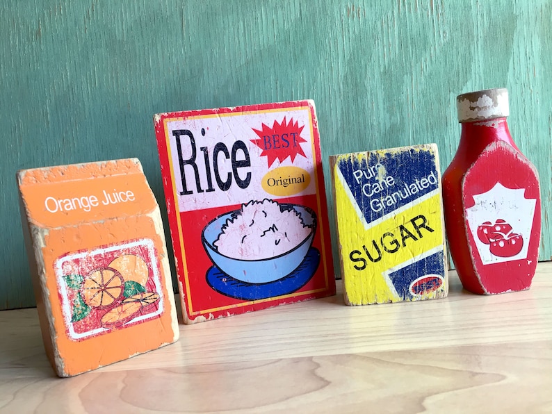 Large Wood Food Blocks Fun Vintage Kids Toy Groceries Great | Etsy