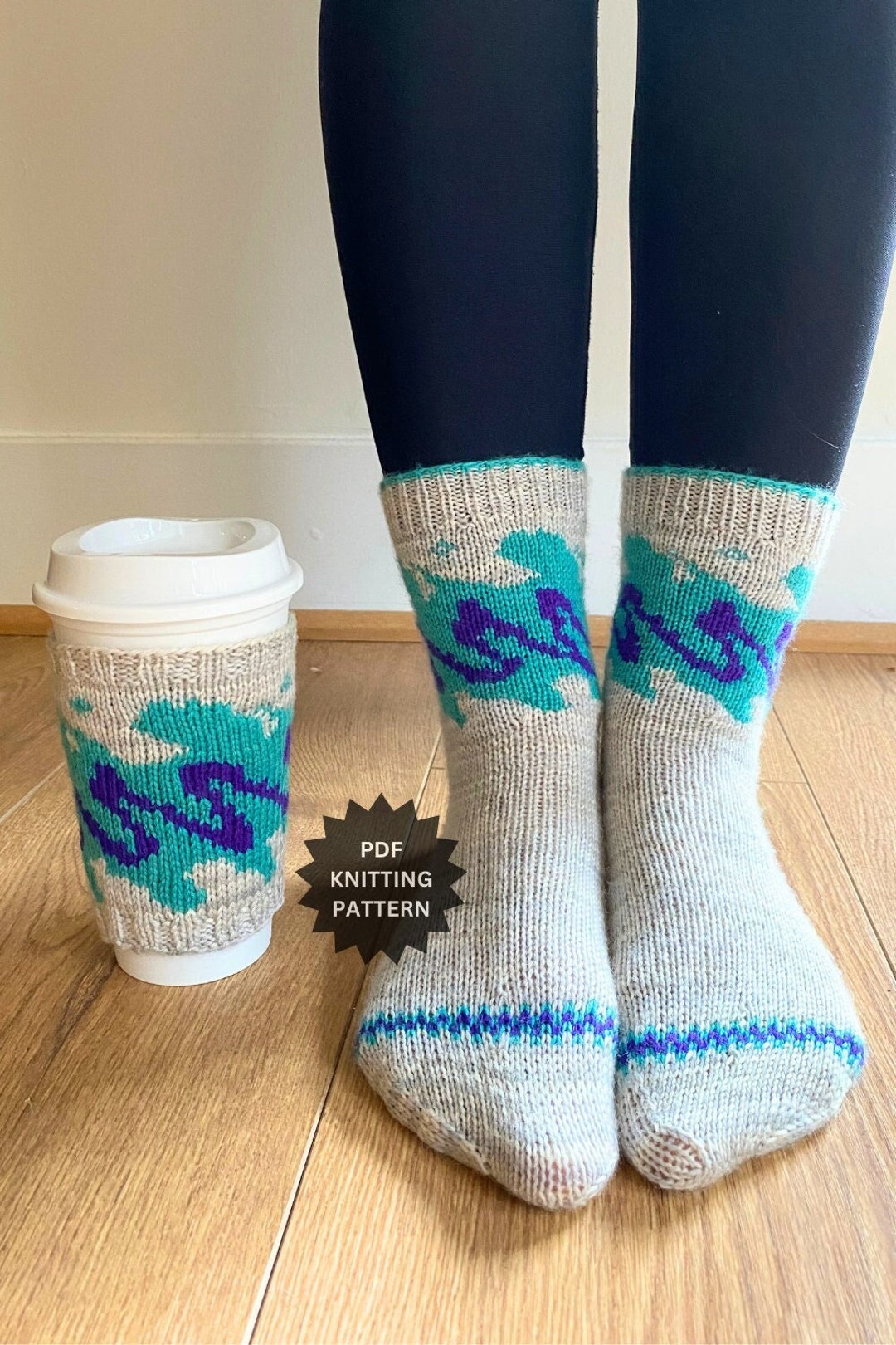 KNITTING PATTERN: Paint Brush Socks & Cup Cozy | Color Work Socks ...