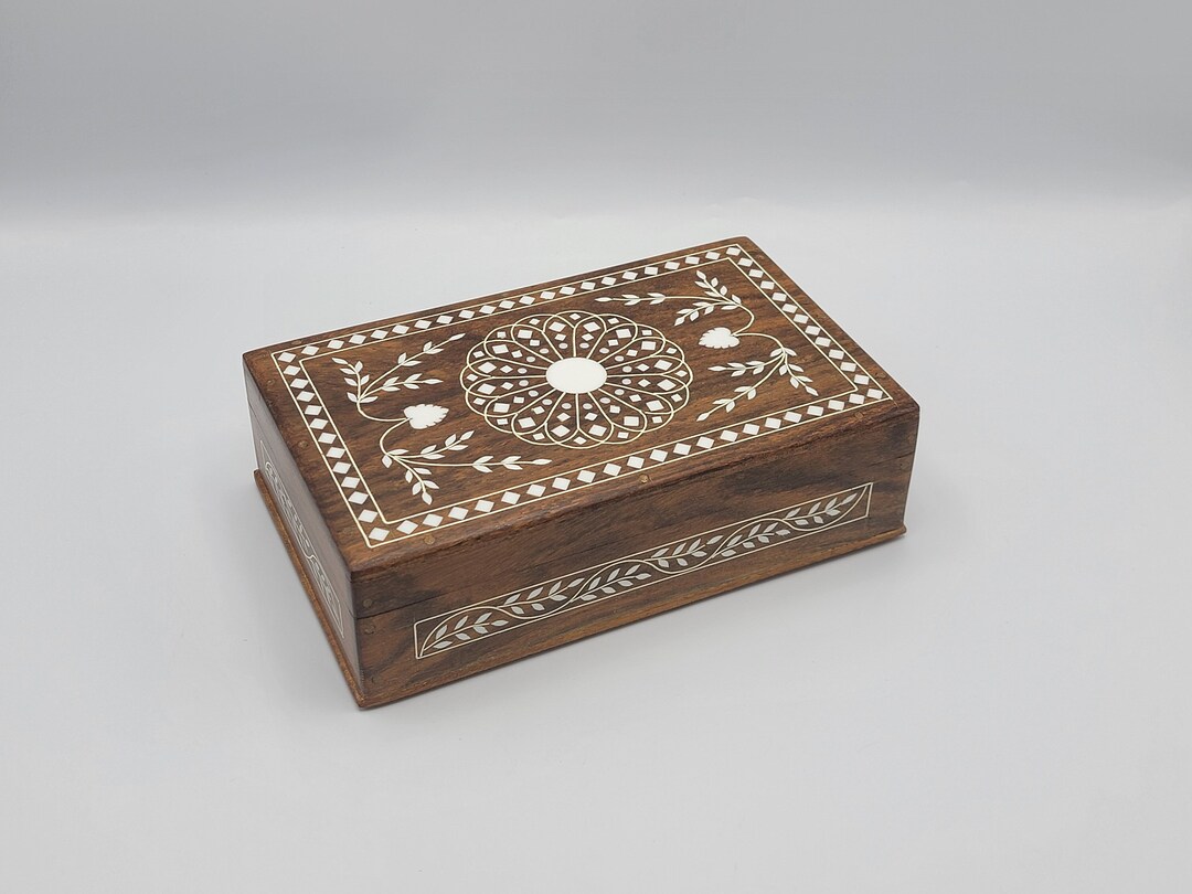 Vintage Sheesham Wood Inlay Hinged Lid Trinket Keepsake Box - Etsy