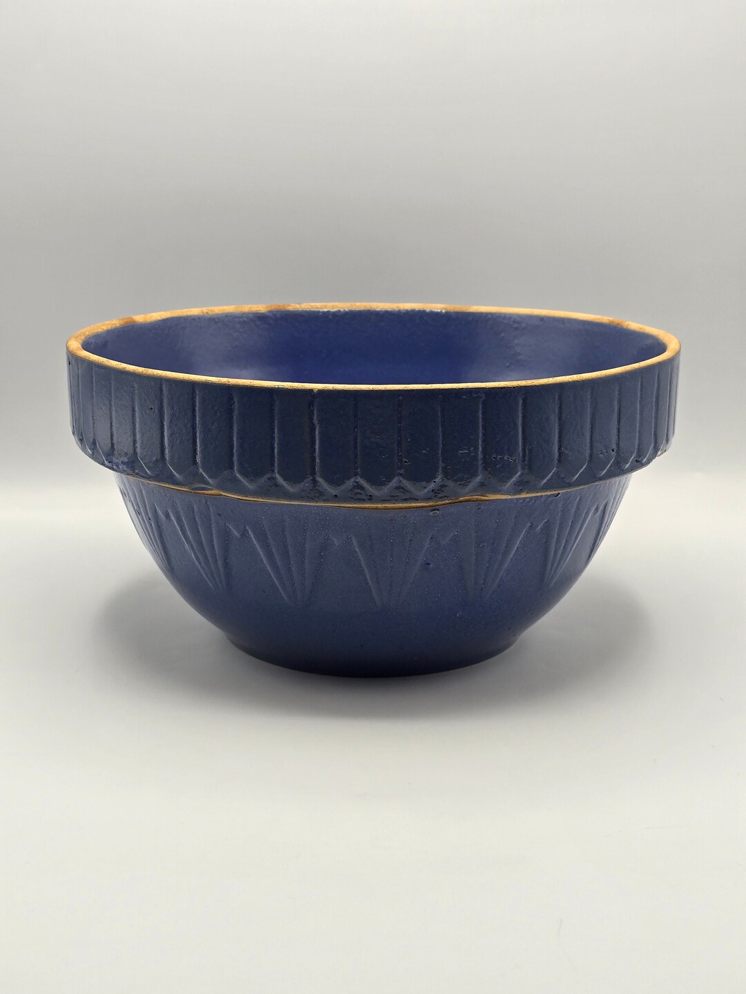 Antique A.D. Ruckels Blue Salt Glaze Stoneware Picket Fence Bowl ...