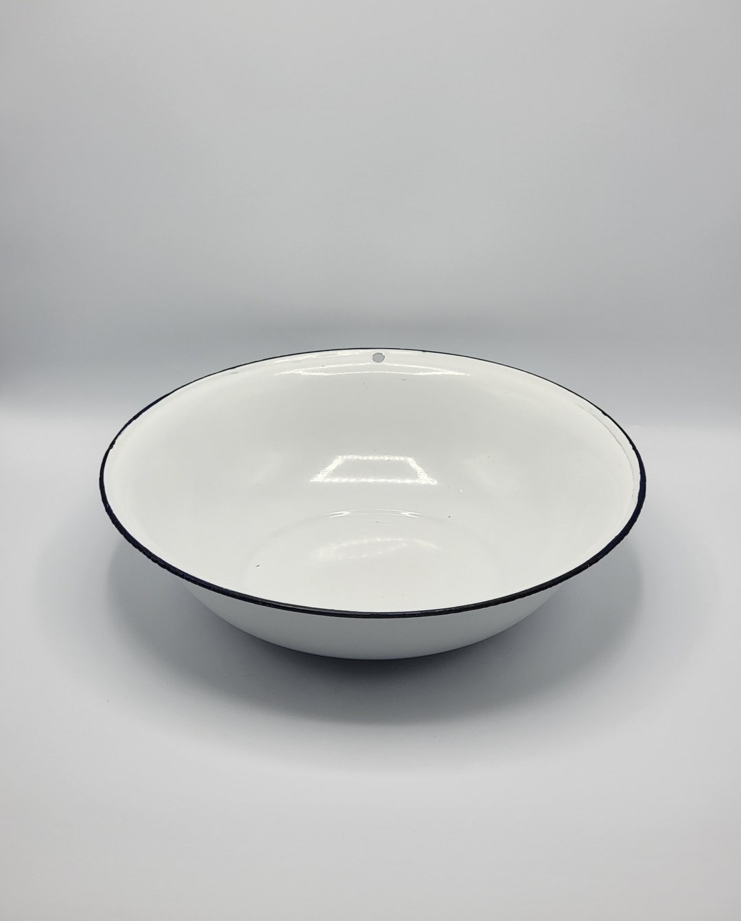 Vintage Salvaged White Enamelware Basin With Black Trim - Etsy