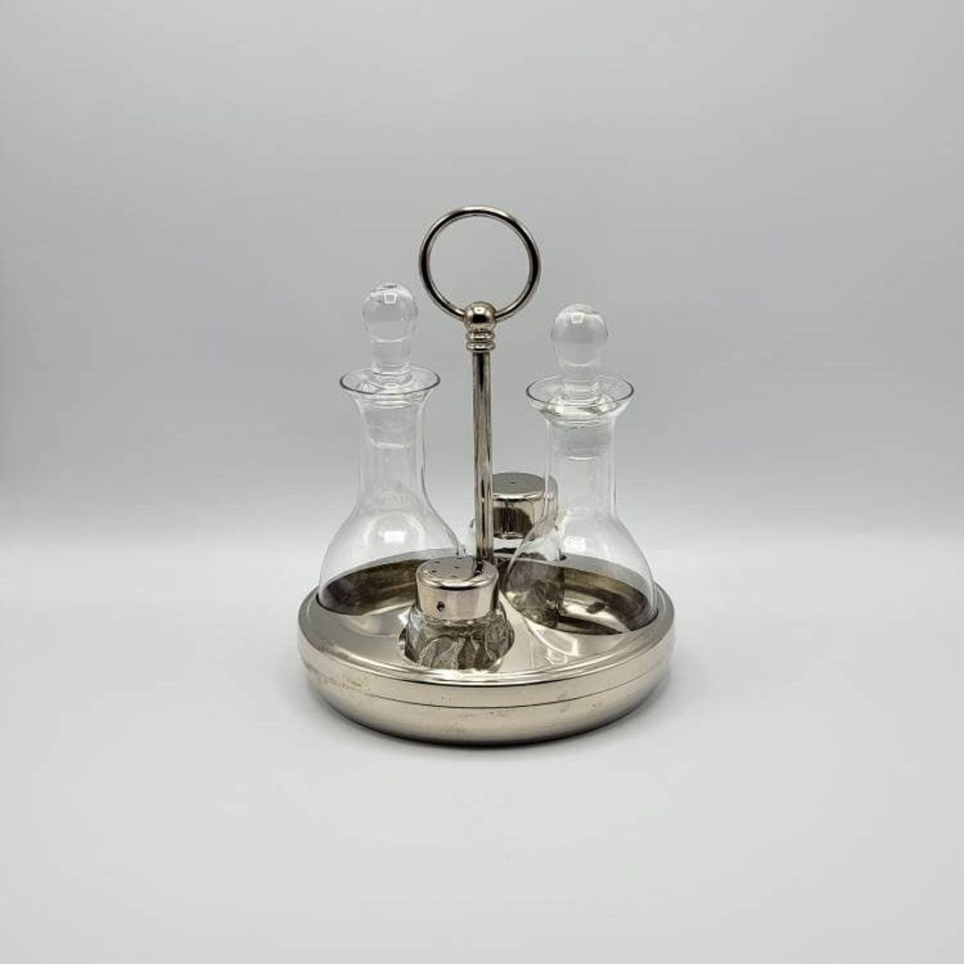 Vintage Elegance Silver Plated Cruet 4 Pc Condiment Serving Set With ...