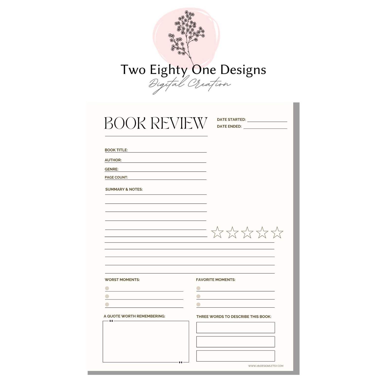 Book Review Printable | Book Review | Bookish Item | Reader Printable ...