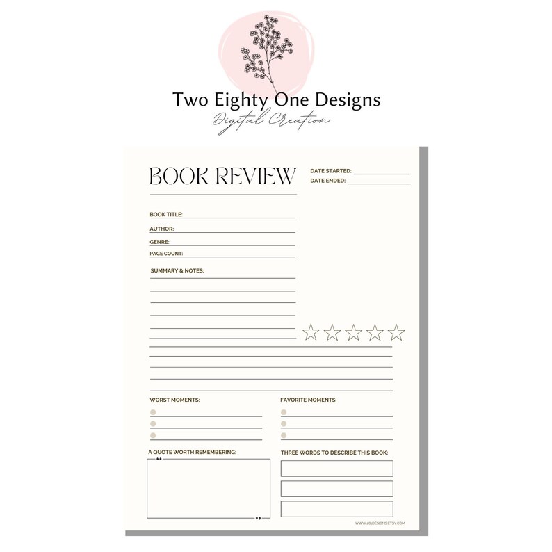 Book Review Printable | Book Review | Bookish Item | Reader Printable ...