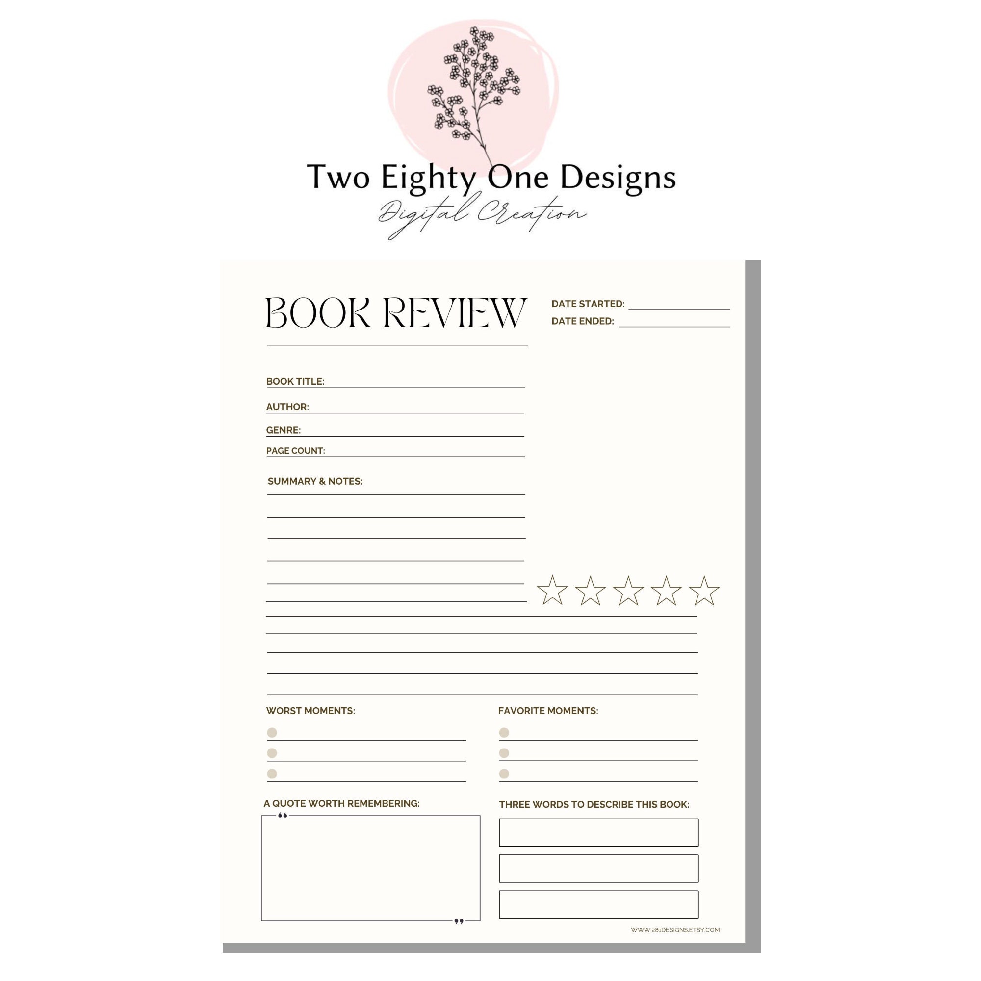 Book Review Printable | Book Review | Bookish Item | Reader Printable ...
