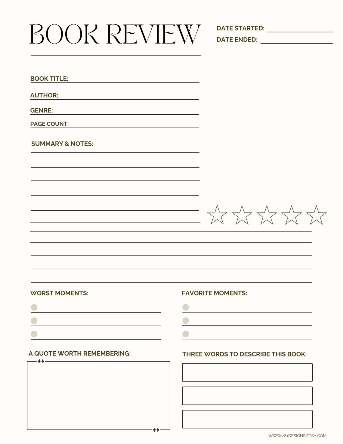 Book Review Printable | Book Review | Bookish Item | Reader Printable ...