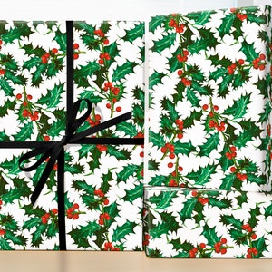 Holly Pattern Wrapping Paper; Vintage Christmas Flora; Holly ...