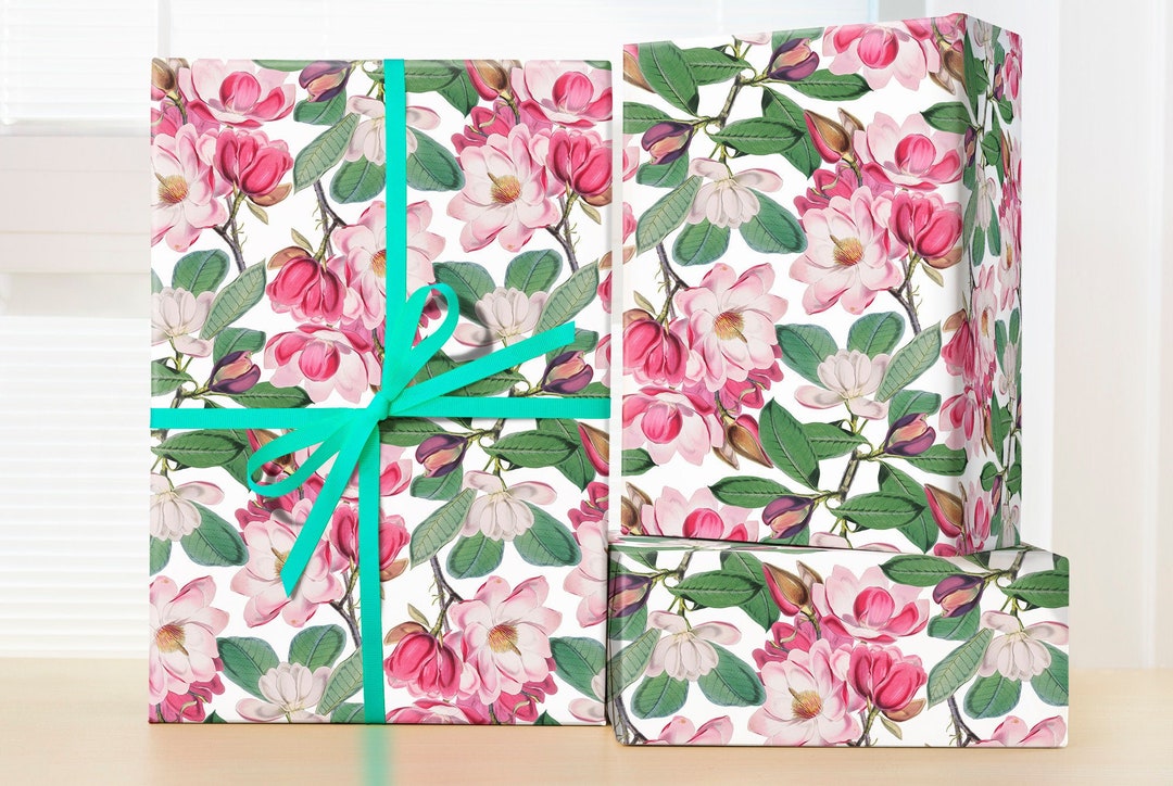 Blooming Magnolia Flowers; Pink Magnolia Wrapping Paper; Christmas ...