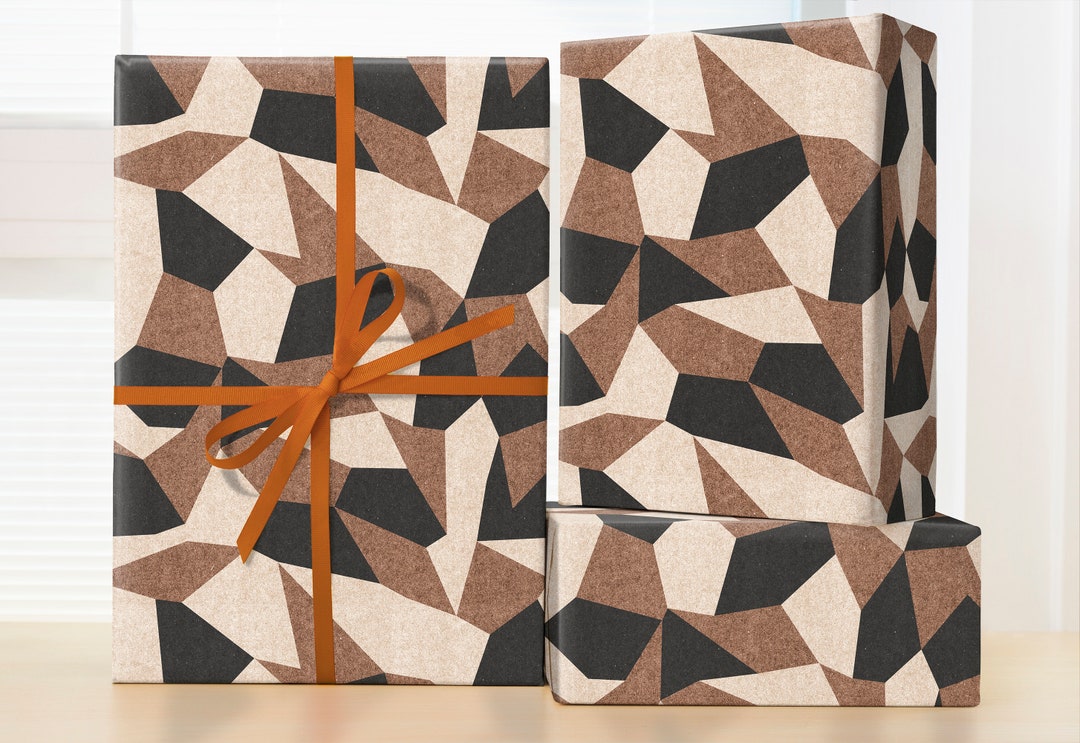 Matte Black & Brown Polygon Wrapping Paper Roll, Geometric Pattern Gift ...