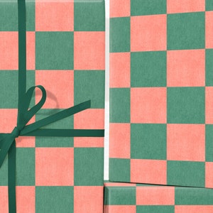 Vintage Green and Red Checker Wrapping Paper Roll, Checkers Gift Wrap ...