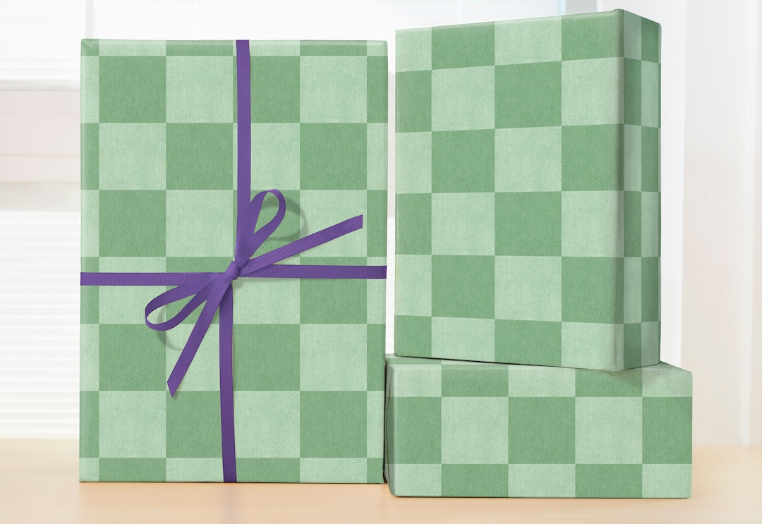 Vintage Olive Green Checker Wrapping Paper Roll, Retro Green Checker ...