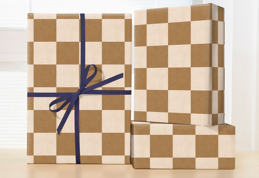 Vintage Beige Checker Wrapping Paper Roll, off Beige Checkers Gift Wrap ...