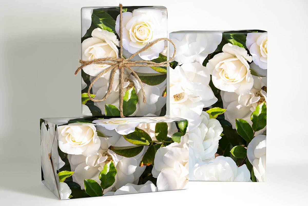 Rose Wrapping Paper white rose wrapping paper rose wedding | Etsy