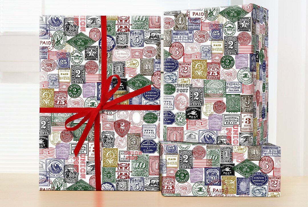 Vintage Stamp Collecting Wrapping Paper Roll; Americana Wrapping Paper ...