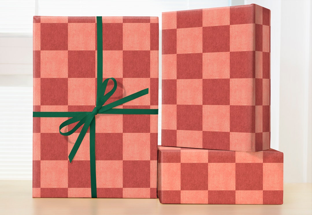 Vintage Rust Red Checker Wrapping Paper Roll, Checkers Gift Wrap ...