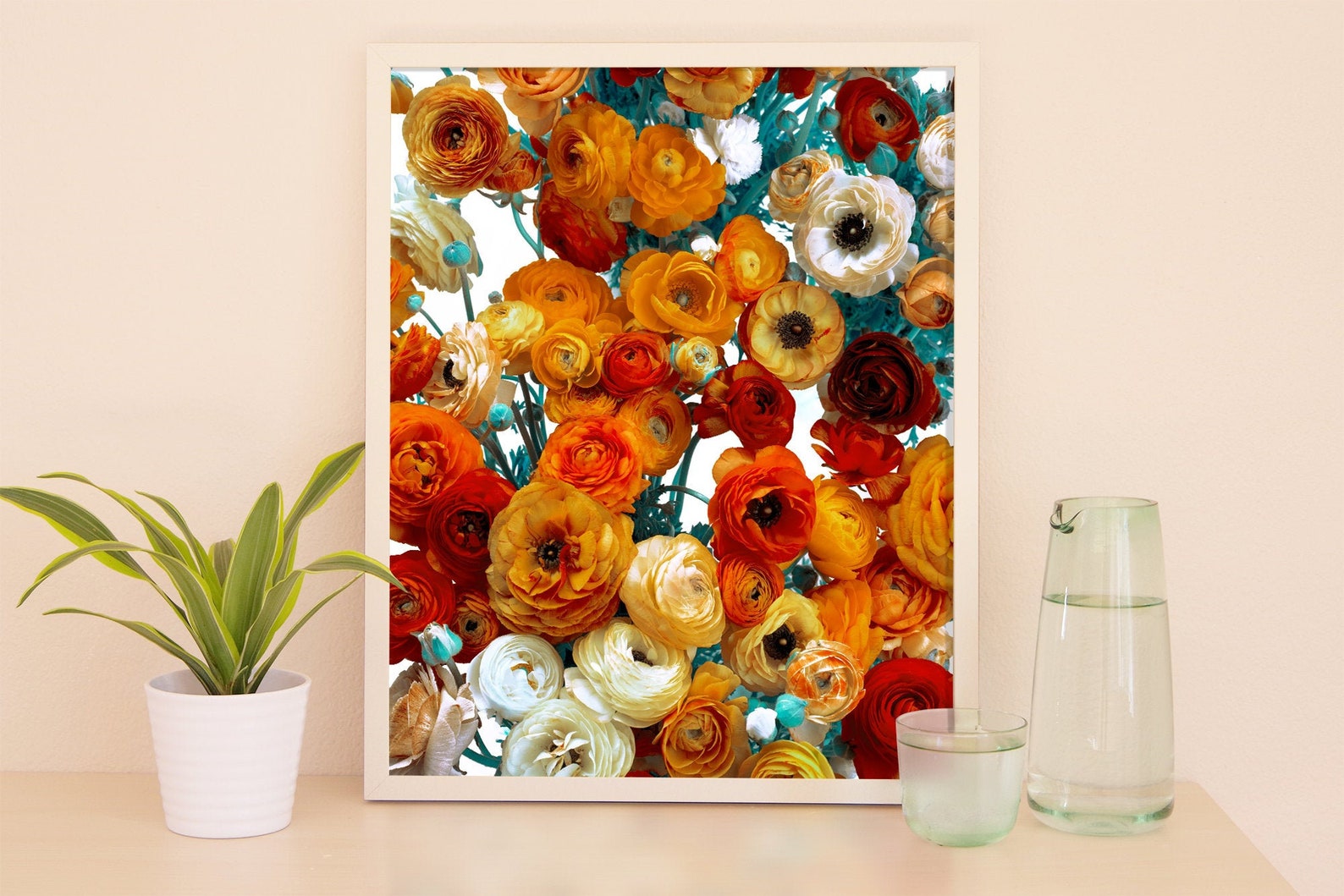 Burnt Orange Ranunculus Flower Art Print, Flower Art Print, Flora Decor ...