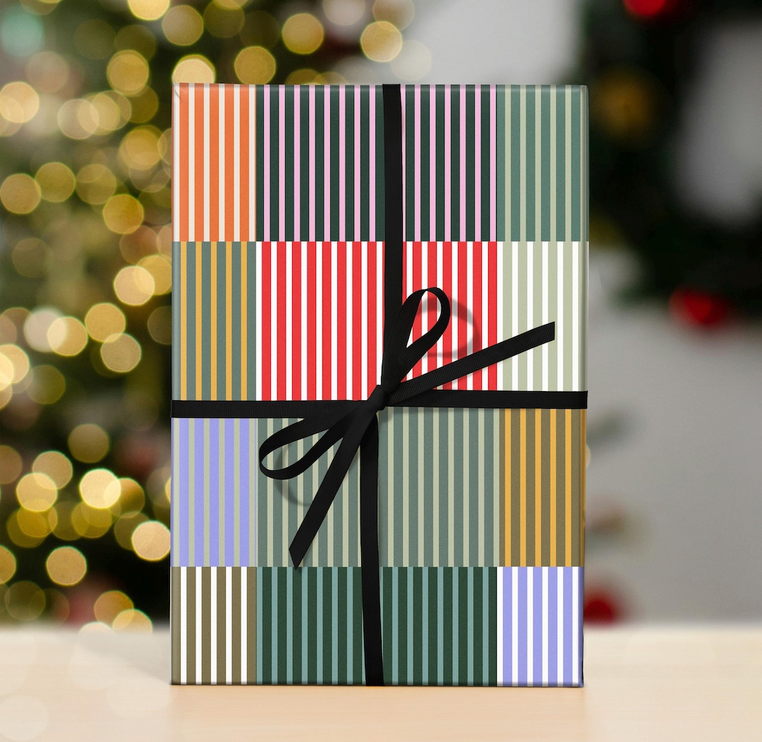 Checkered Stripe Wrapping Paper Roll, Christmas Stripes, Vintage ...