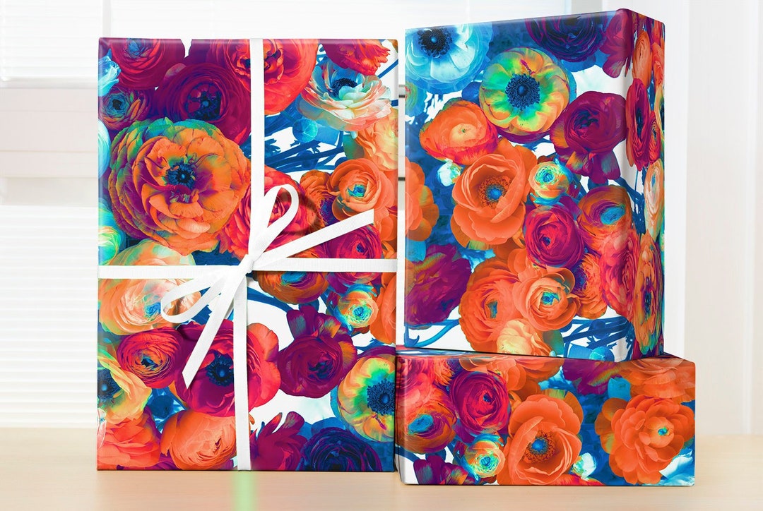Vaporwave Ranunculus Wrapping Paper Roll; Vaporwave Wrapping Paper ...