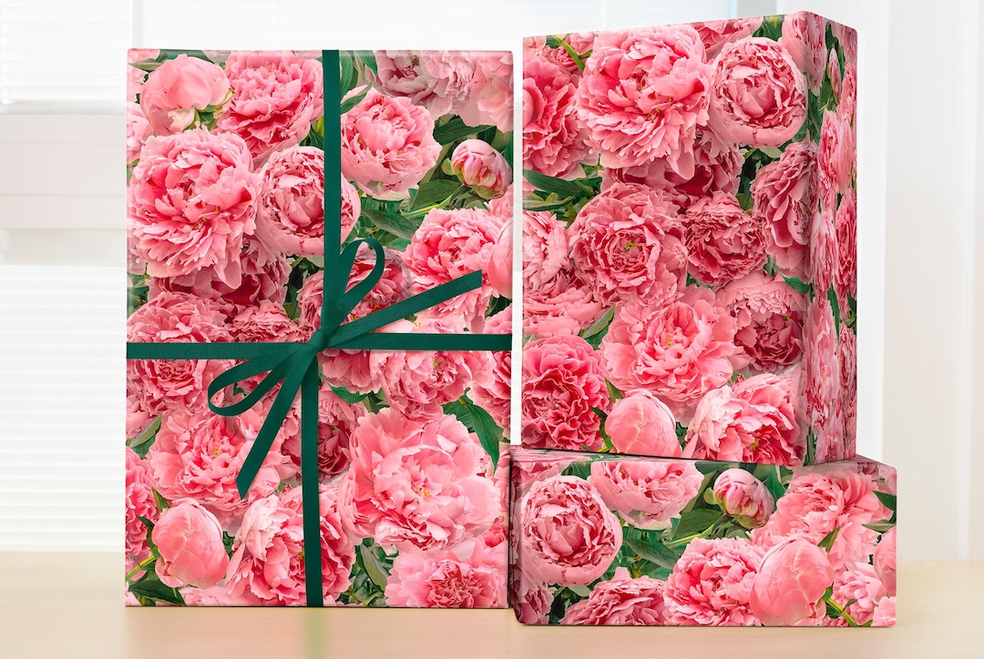 Peony Pattern Wrapping Paper Roll Pink Flower Peony Wedding Flower ...