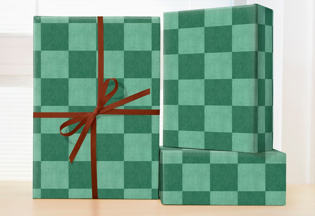 Vintage Green Checker Wrapping Paper Roll, Checker Green Retro Pattern ...