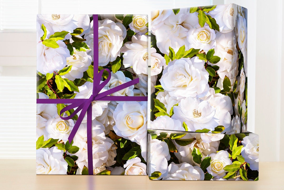 Rose Wrapping Paper; White Rose Wrapping Paper; Rose Wedding Gift Wrap ...