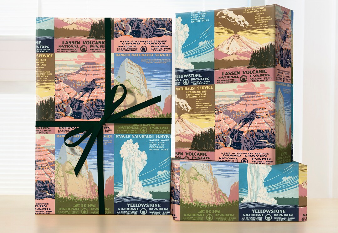 National Park Wrapping Paper Roll, National Park Gift Wrap, Vintage ...