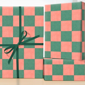 Vintage Green and Red Checker Wrapping Paper Roll, Checkers Gift Wrap ...