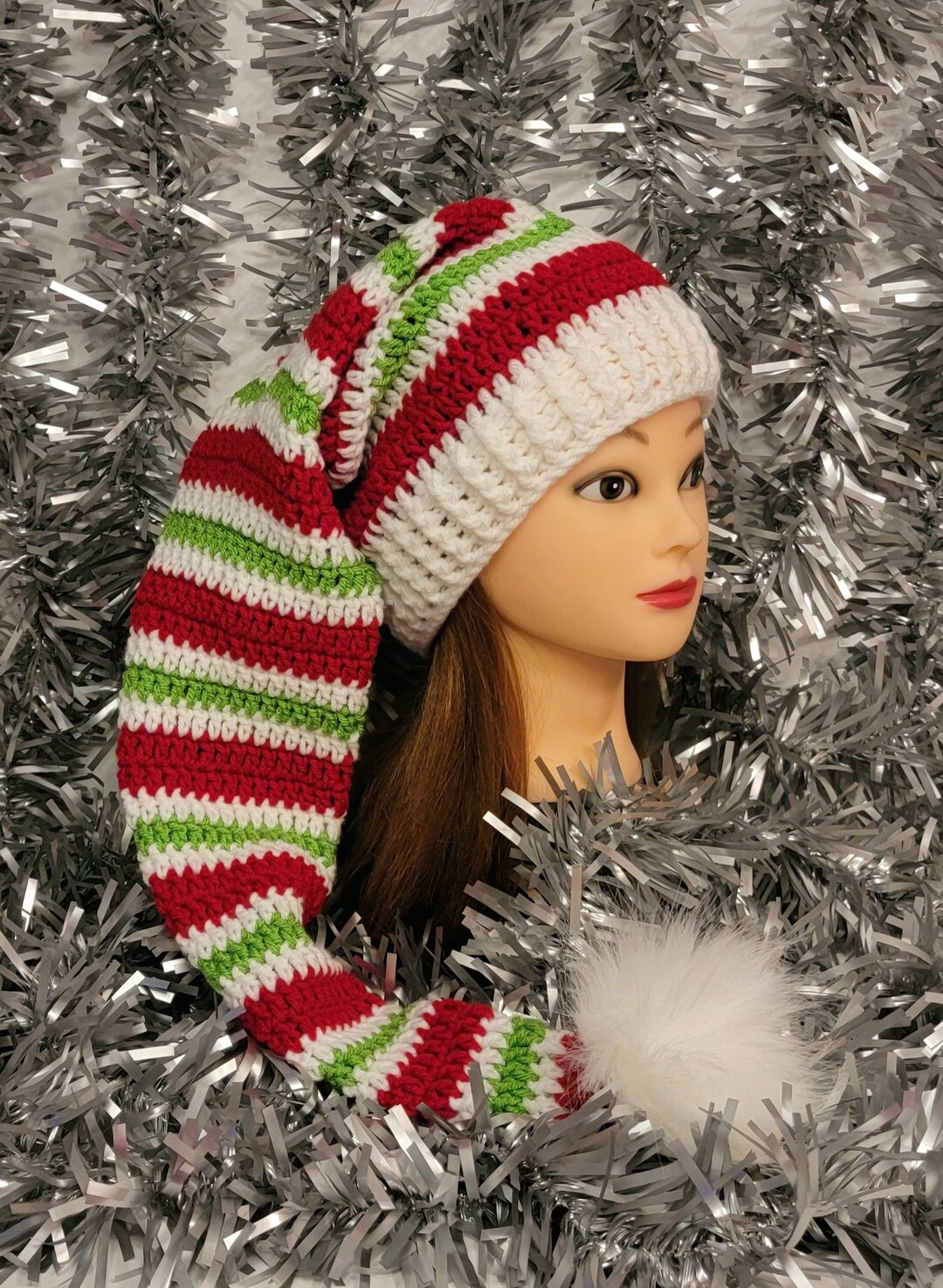 Childs Elf Hat Striped Elf Hat Crochet Christmas Hat Green,red and ...