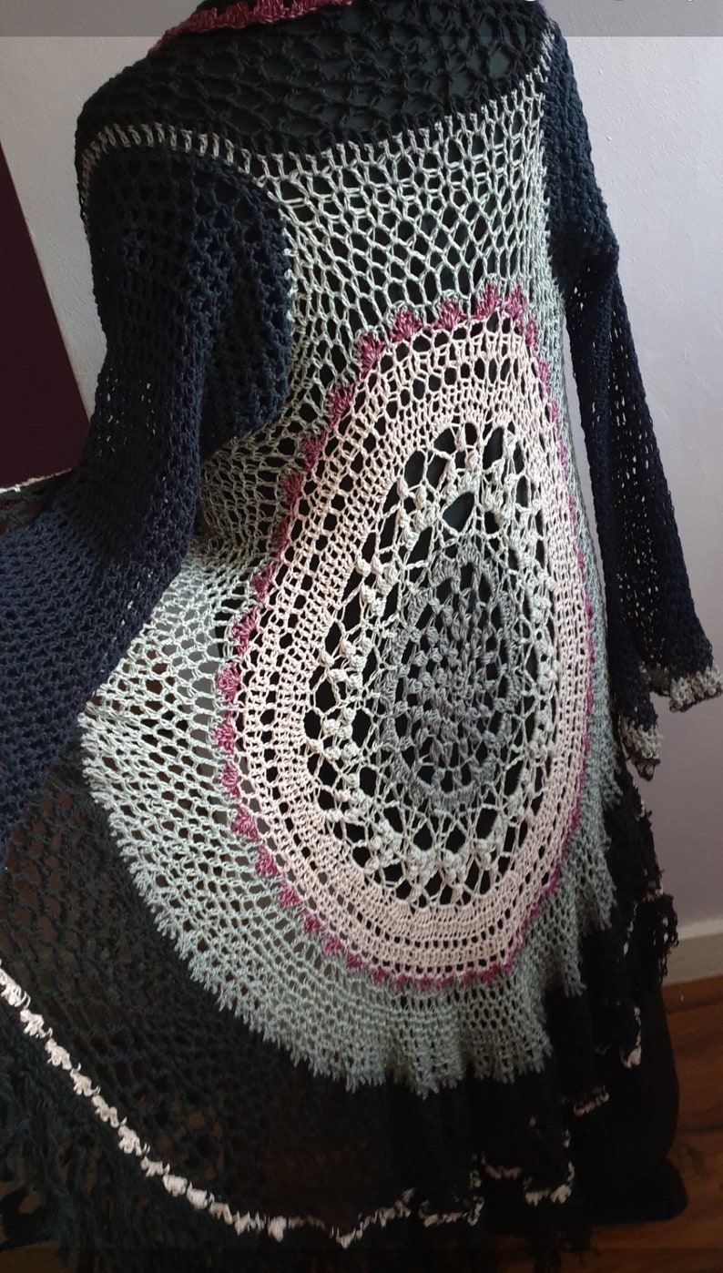 Handmade Crochet Long Length Mandala Jacket. Wizard Sleeve Mandala With ...