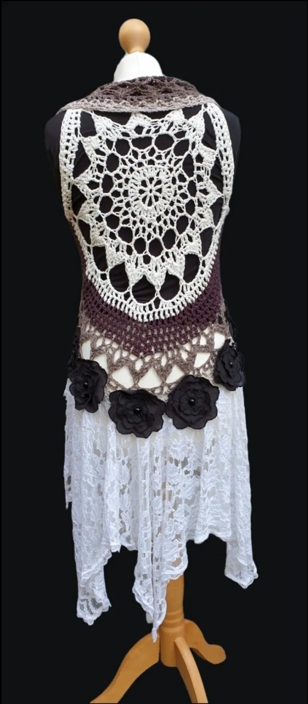 Handmade Cotton Crochet Mandala Sleeveless Jacket With Upcycled Wedding ...