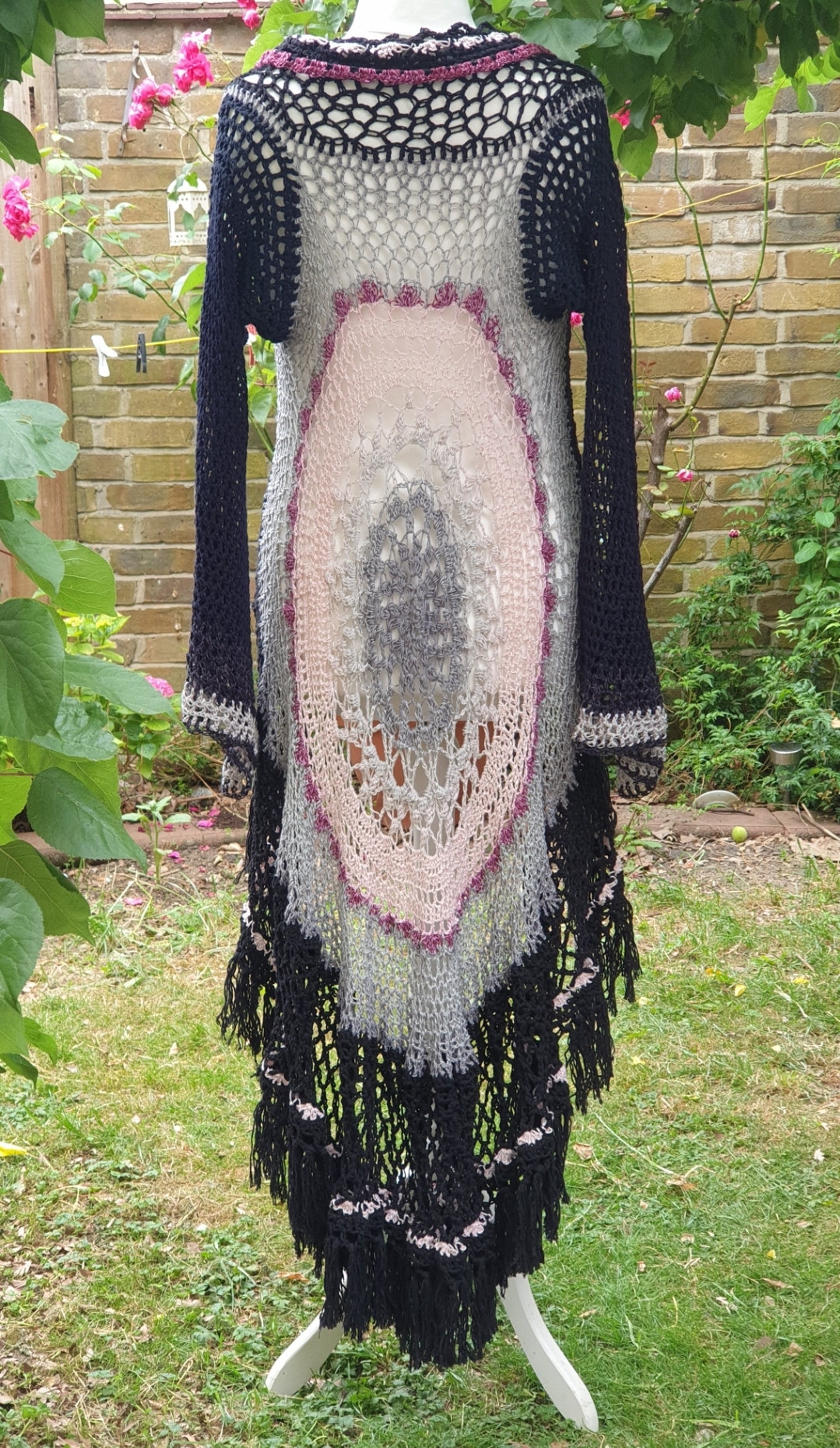 Handmade Crochet Long Length Mandala Jacket. Wizard Sleeve Mandala With ...