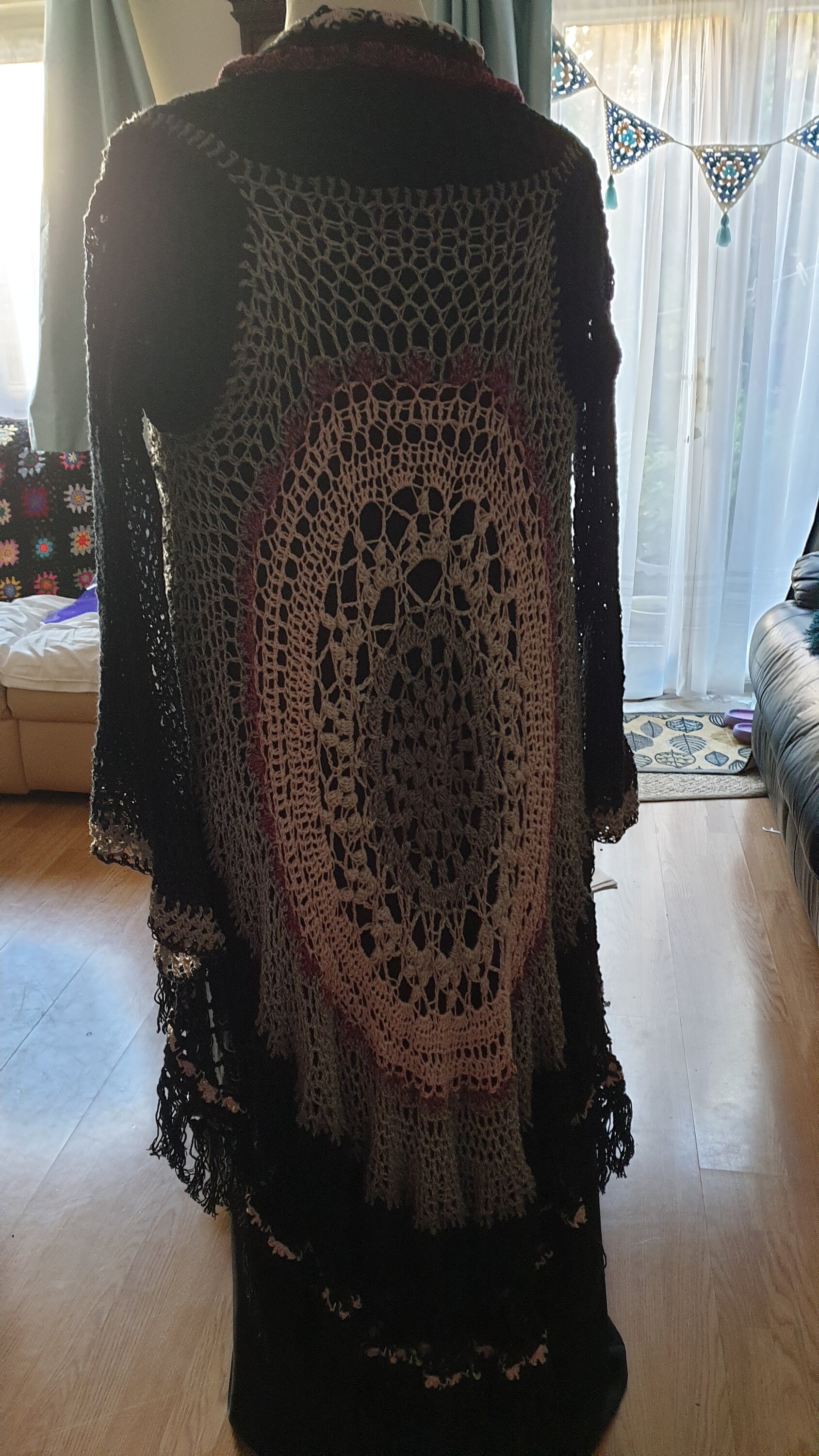 Handmade Crochet Long Length Mandala Jacket. Wizard Sleeve Mandala With ...