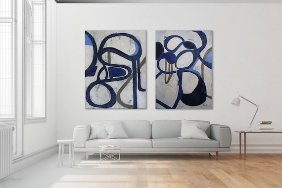 Set of Blue Abstract Paintings / Abstract Art Set / Blue - Etsy