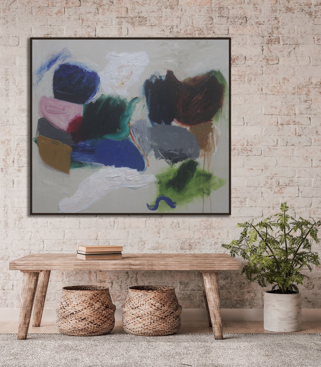 Large Earth Tones Abstract Painting / Blue and Green Abstract Painting ...