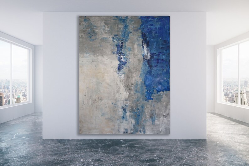 Pintura abstracta azul y gris / Arte abstracto grande / - Etsy España