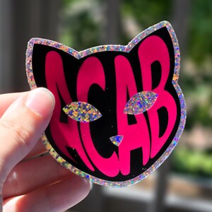 Pink Glitter ACAB Cat Sticker - Etsy