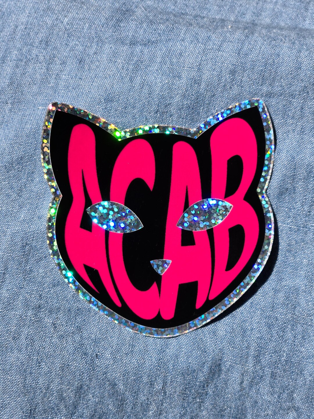 Pink Glitter ACAB Cat Sticker - Etsy