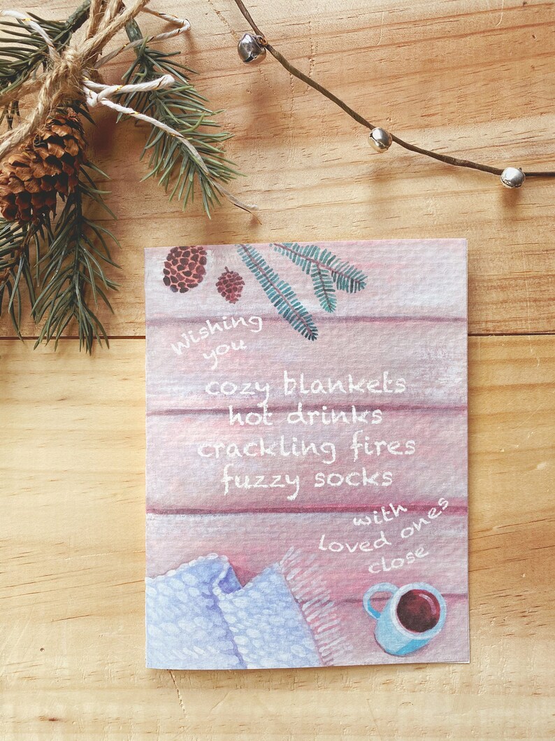 Winter Holiday Greeting Card “cozy Wishes” - Etsy