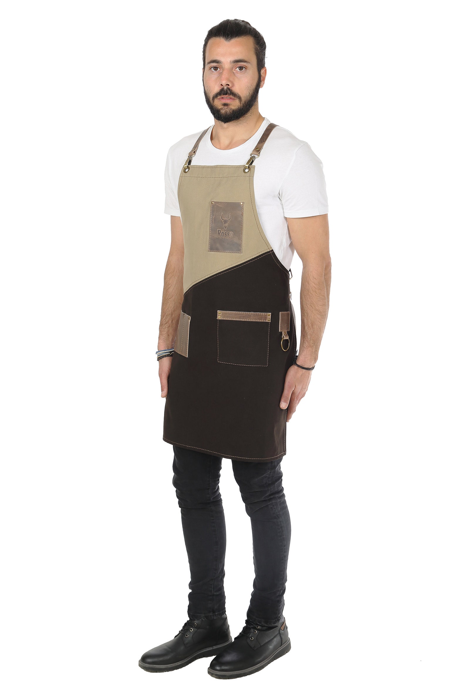 Bar apron elegant premium quality leather & 100% cotton with | Etsy